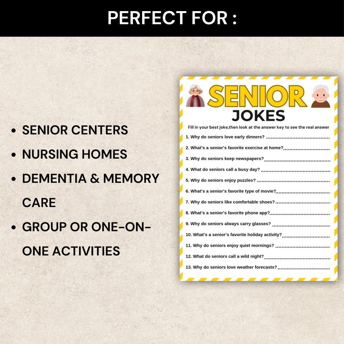 Senior Jokes Game, Funny Fill in the Blank Game for Seniors, Humor ...