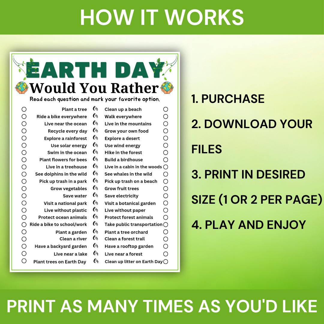 Earth Day Would You Rather Game, Fun Earth Day Activity for Kids Adults ...