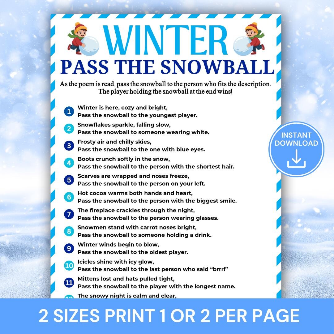 Winter Pass the Snowball Game, Winter Party Game, Fun Icebreaker ...