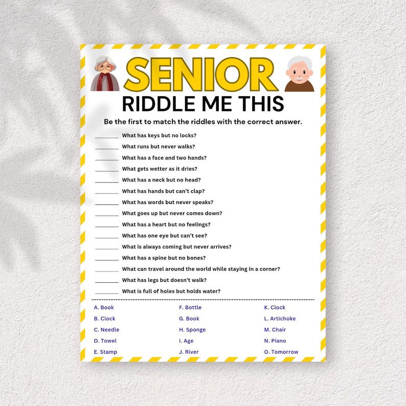 Senior Riddle Game, Riddle Me This Matching Game, Brain Teaser Game for ...