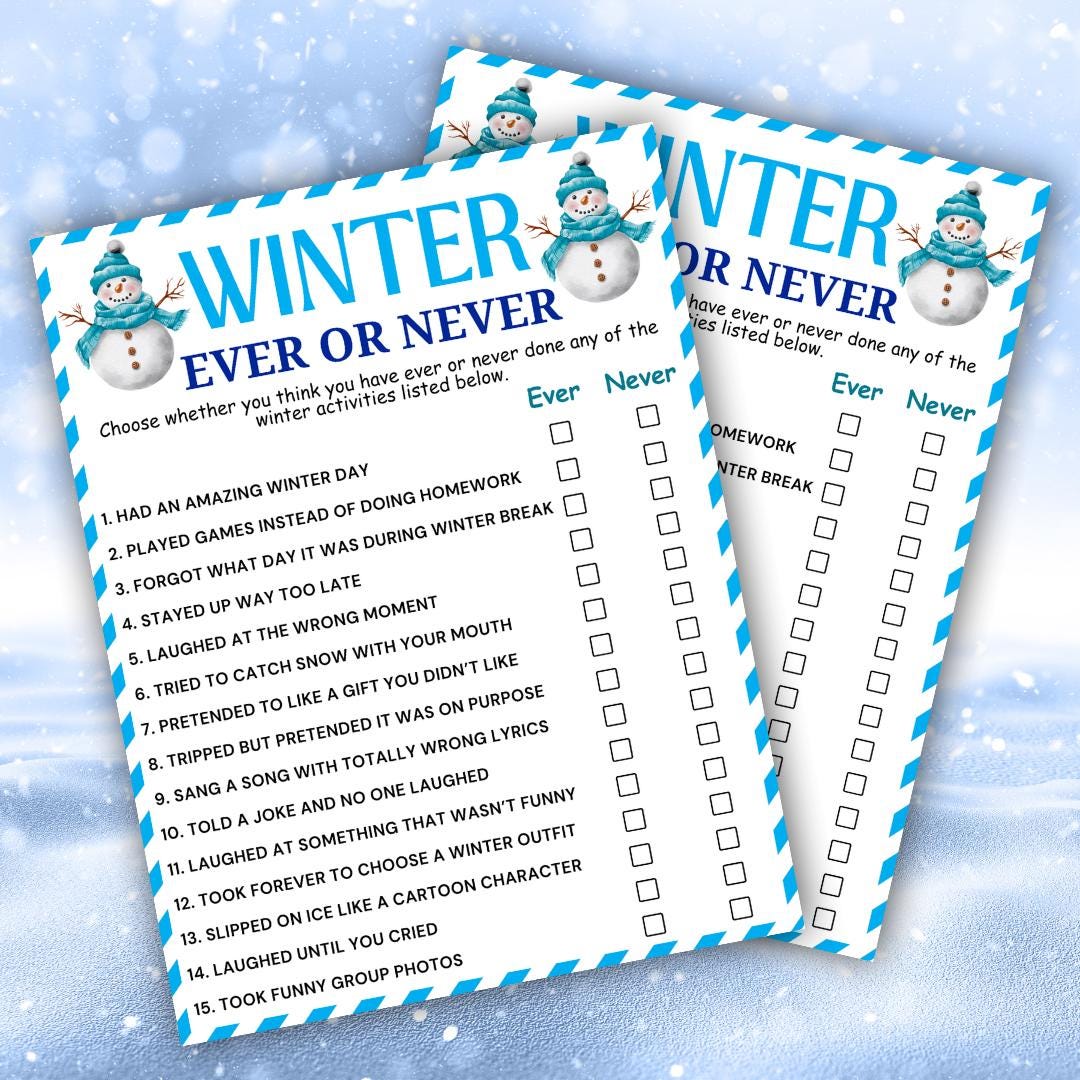 Winter Ever or Never Game, Winter Party Game, Have You Ever Winter ...