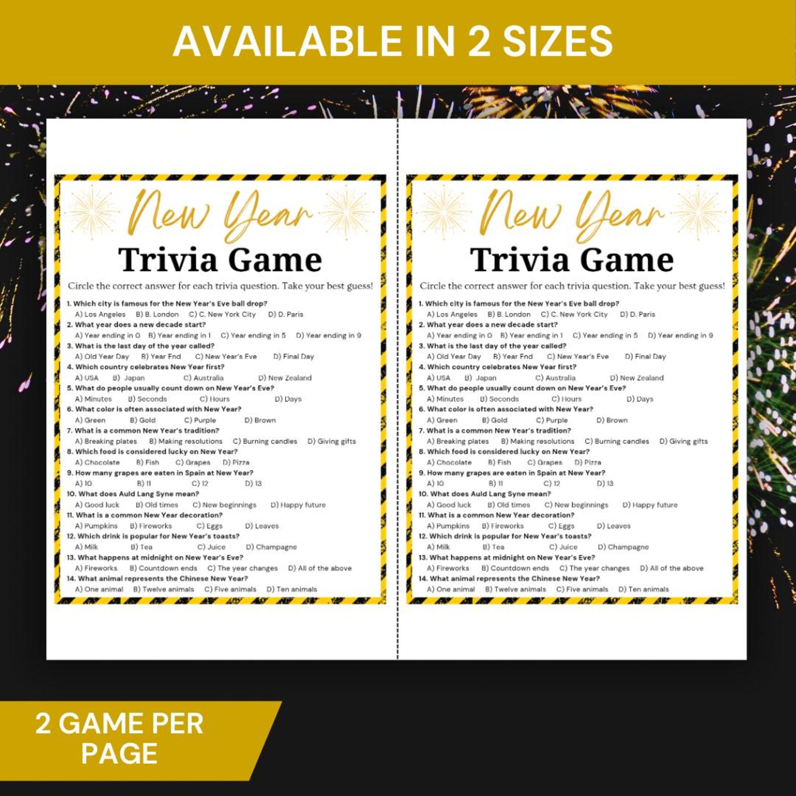 New Year Trivia Game, New Year’s Eve Party Game, Holiday Trivia Quiz ...