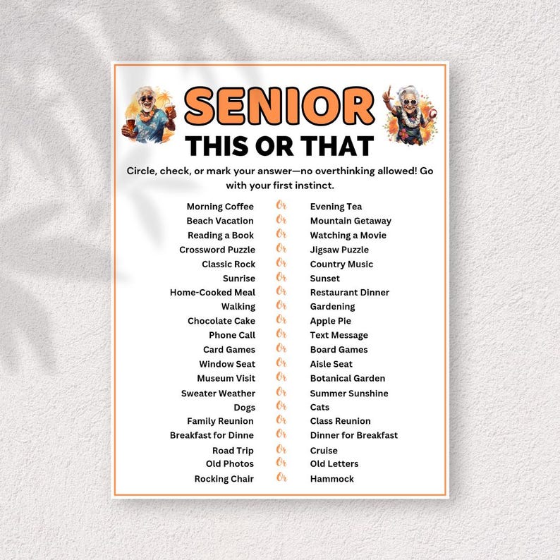 Senior This or That Game Printable, Fun Icebreaker Activity for Elderly ...