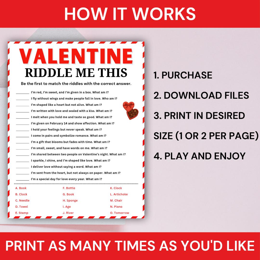 Valentine’s Day Riddles Game, Love Riddle Quiz, Printable Valentine ...