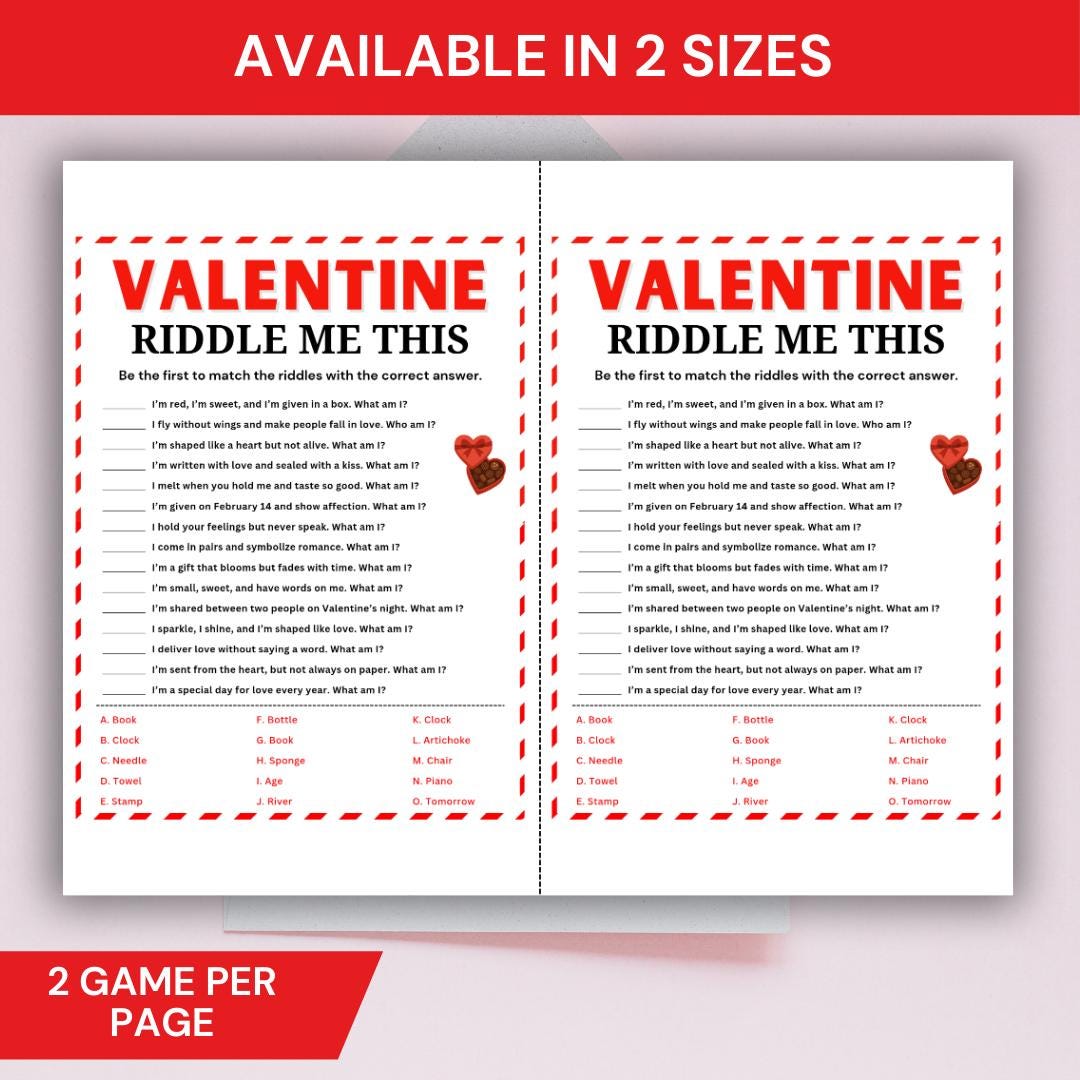 Valentine’s Day Riddles Game, Love Riddle Quiz, Printable Valentine ...