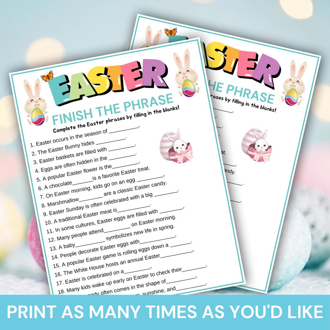 Easter Finish the Phrase Game, Printable Easter Trivia Quiz, Easter ...