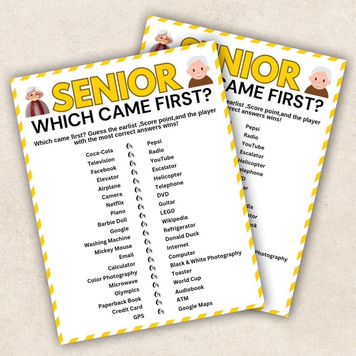 Senior Which Came First Game, Memory Trivia Game for Seniors, Nostalgia ...