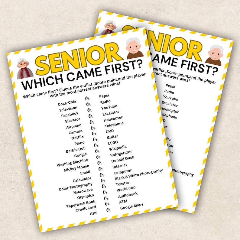 Senior Which Came First Game, Memory Trivia Game for Seniors, Nostalgia ...