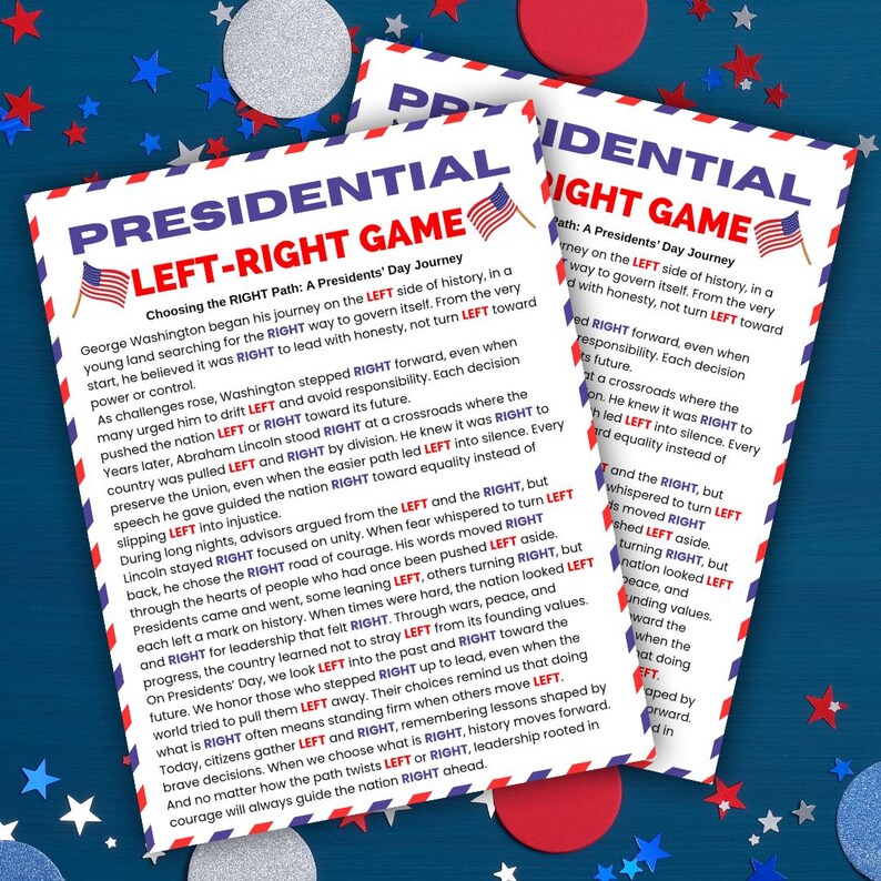 Presidential Left Right Game, Printable Presidents Day Party Game, Pass ...