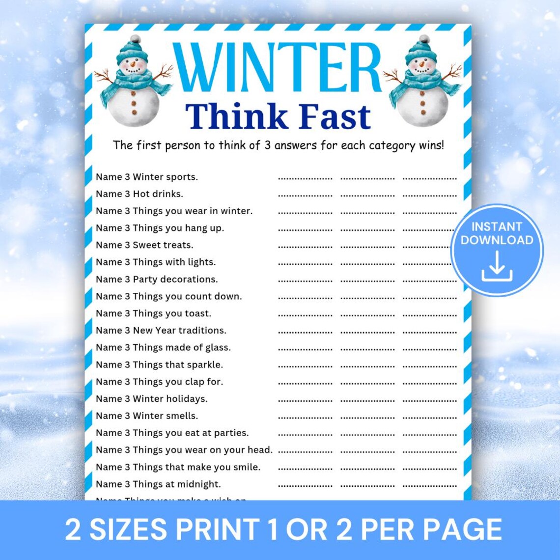 Winter Think Fast Game, Winter Party Game, Fast-paced Winter Activity ...