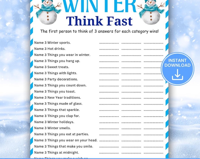 Winter Think Fast Game, Winter Party Game, Fast-paced Winter Activity ...
