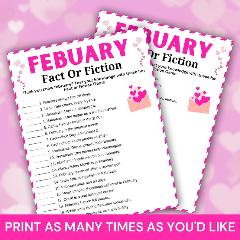 February Fact or Fiction Game, Printable Winter True or False Quiz ...