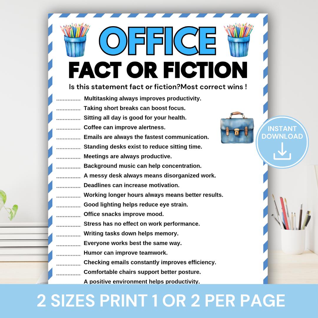 Office Fact or Fiction Game Printable, Workplace Trivia Game, Office ...