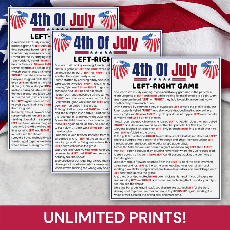 Fourth of July Left Right Game Printable, 4th of July Party Game ...