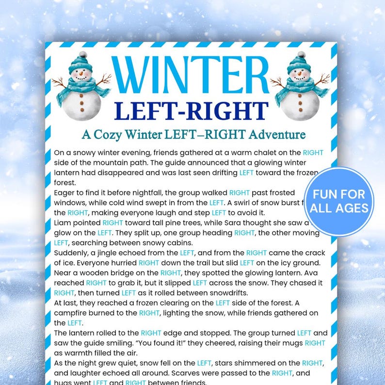Winter Left Right Game, Winter Party Game, Funny Gift Exchange Game ...