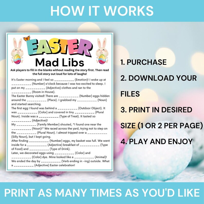 Easter Mad Libs Game, Funny Easter Story Fill in the Blank Activity for ...