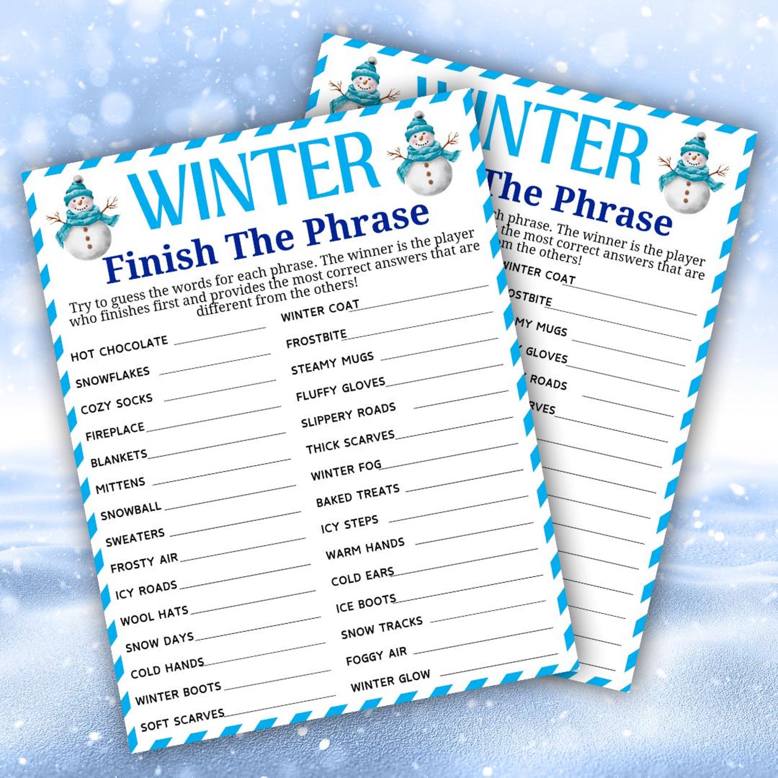 Winter Finish the Phrase Game, Winter Party Game, Fun Winter Word Game ...