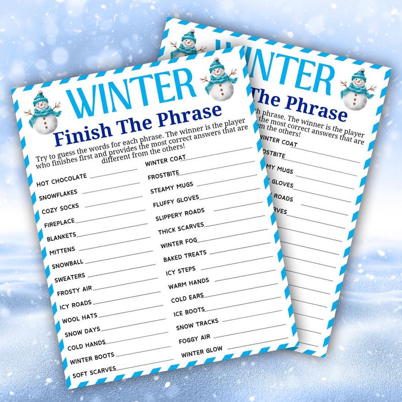 Winter Finish the Phrase Game, Winter Party Game, Fun Winter Word Game ...