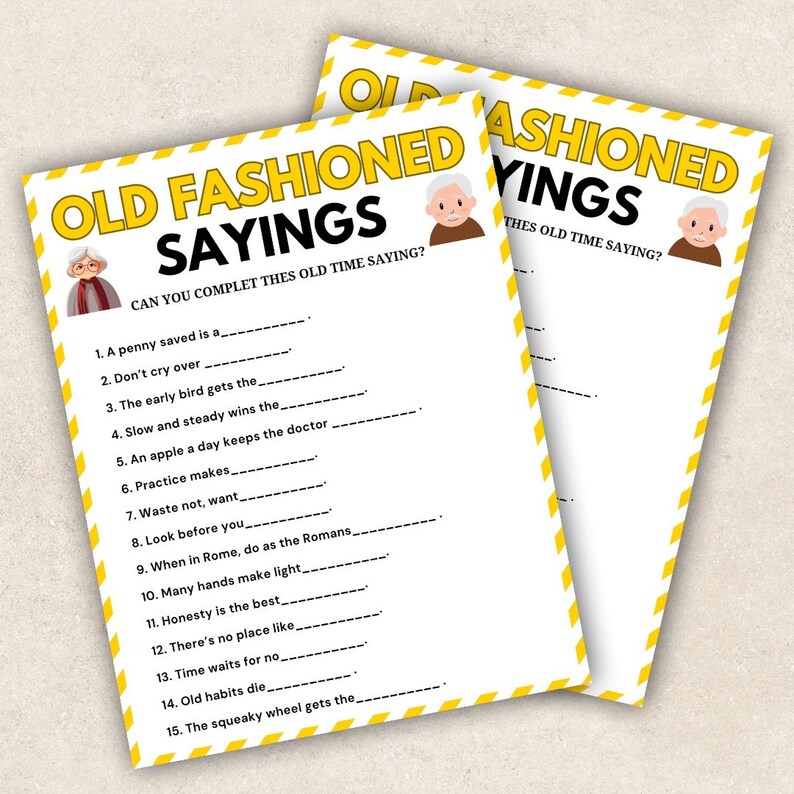 Old Fashioned Sayings Game, Senior Word Match, Printable Elderly Game ...