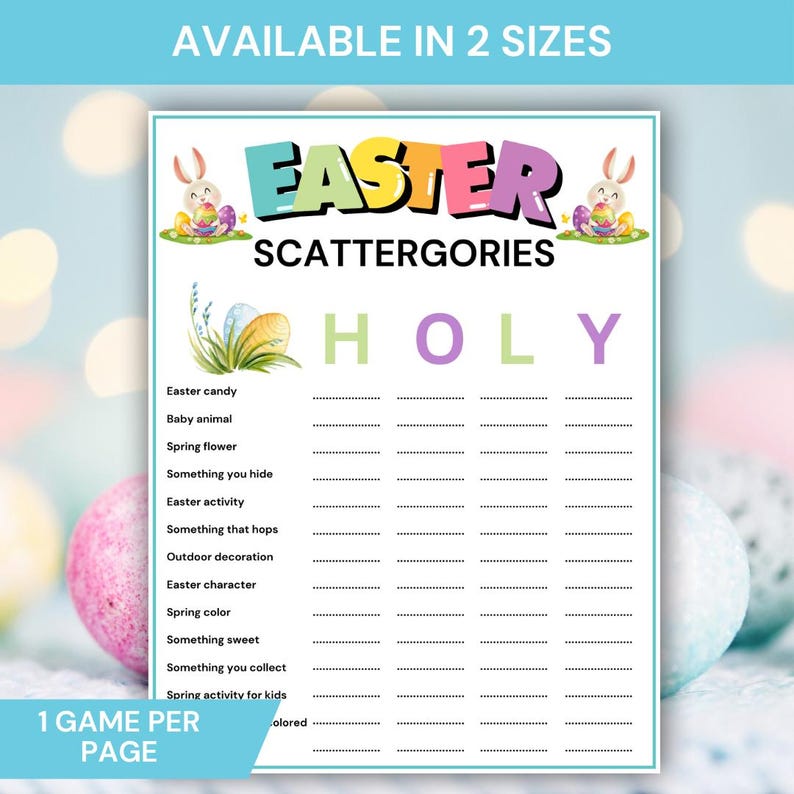 Easter Scattergories Printable Game, Easter Party Game, Easter Word ...