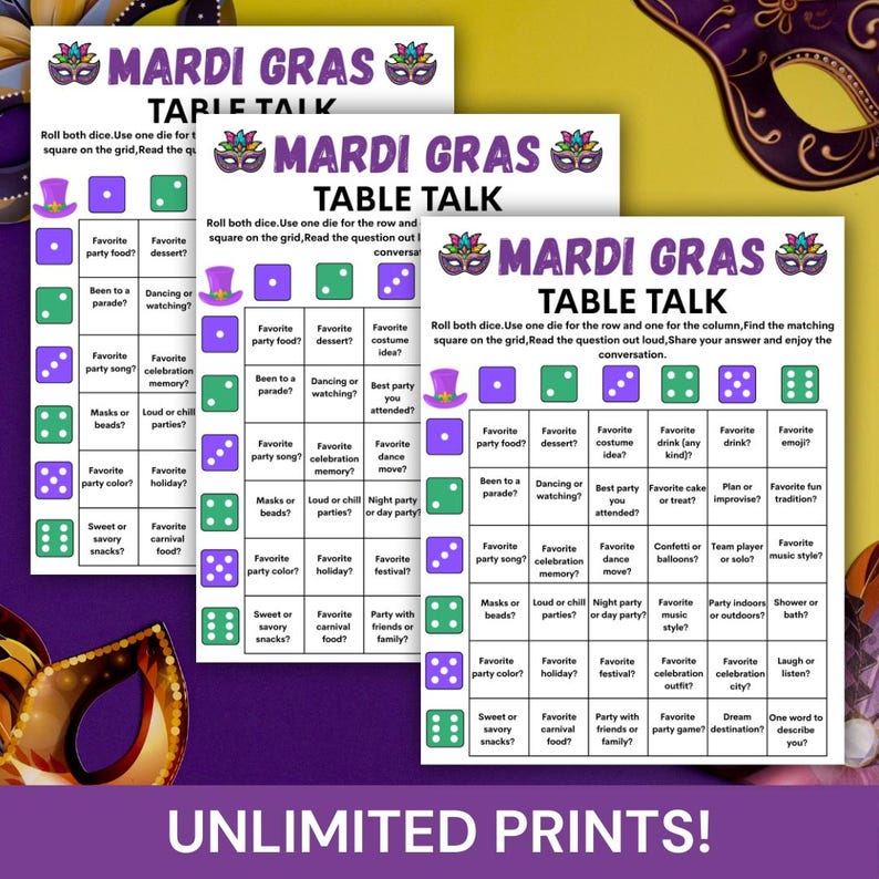 Mardi Gras Table Talk Game, Fun Printable Mardi Gras Game for Kids ...