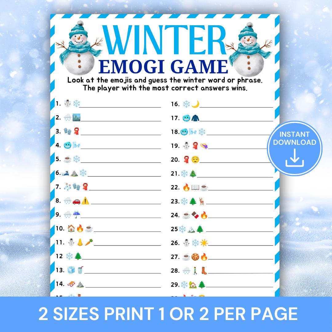 Winter Emoji Game, Guess the Winter Emoji, Winter Party Game, Family ...