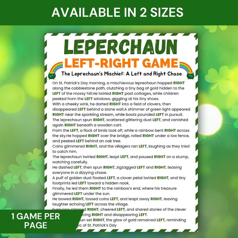 St. Patrick’s Day Left Right Game, Pass the Gift Irish Story Game, St ...