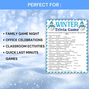 Winter Trivia Game, Winter Party Game, Cold Weather Trivia Quiz, Family ...