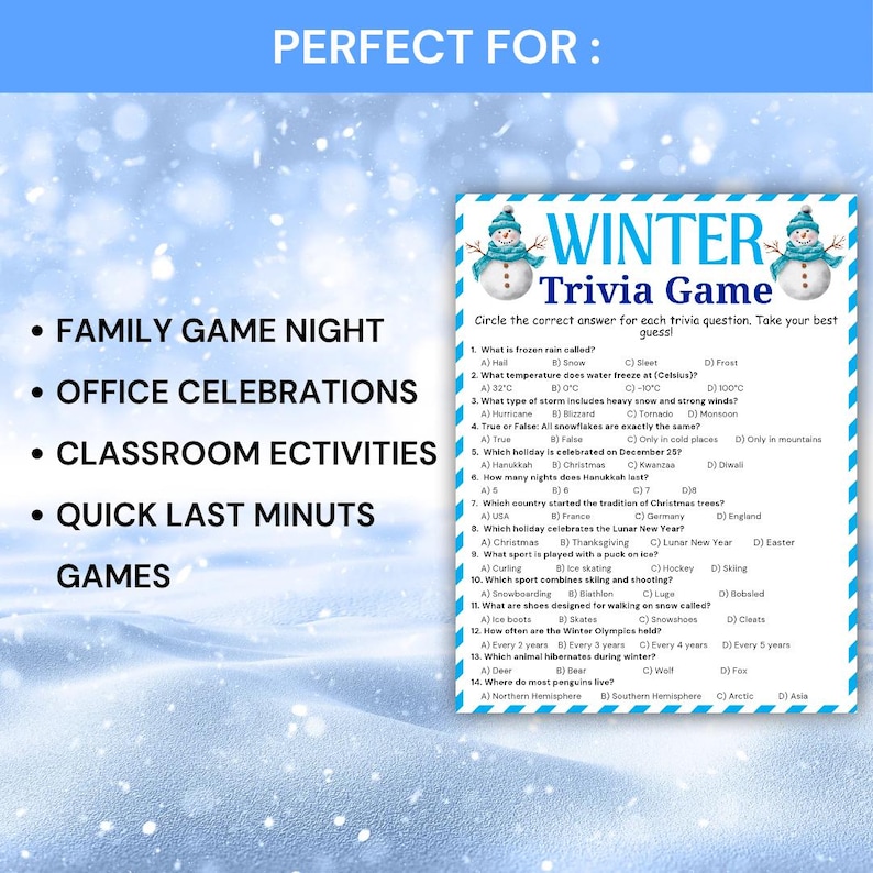 Winter Trivia Game, Winter Party Game, Cold Weather Trivia Quiz, Family ...