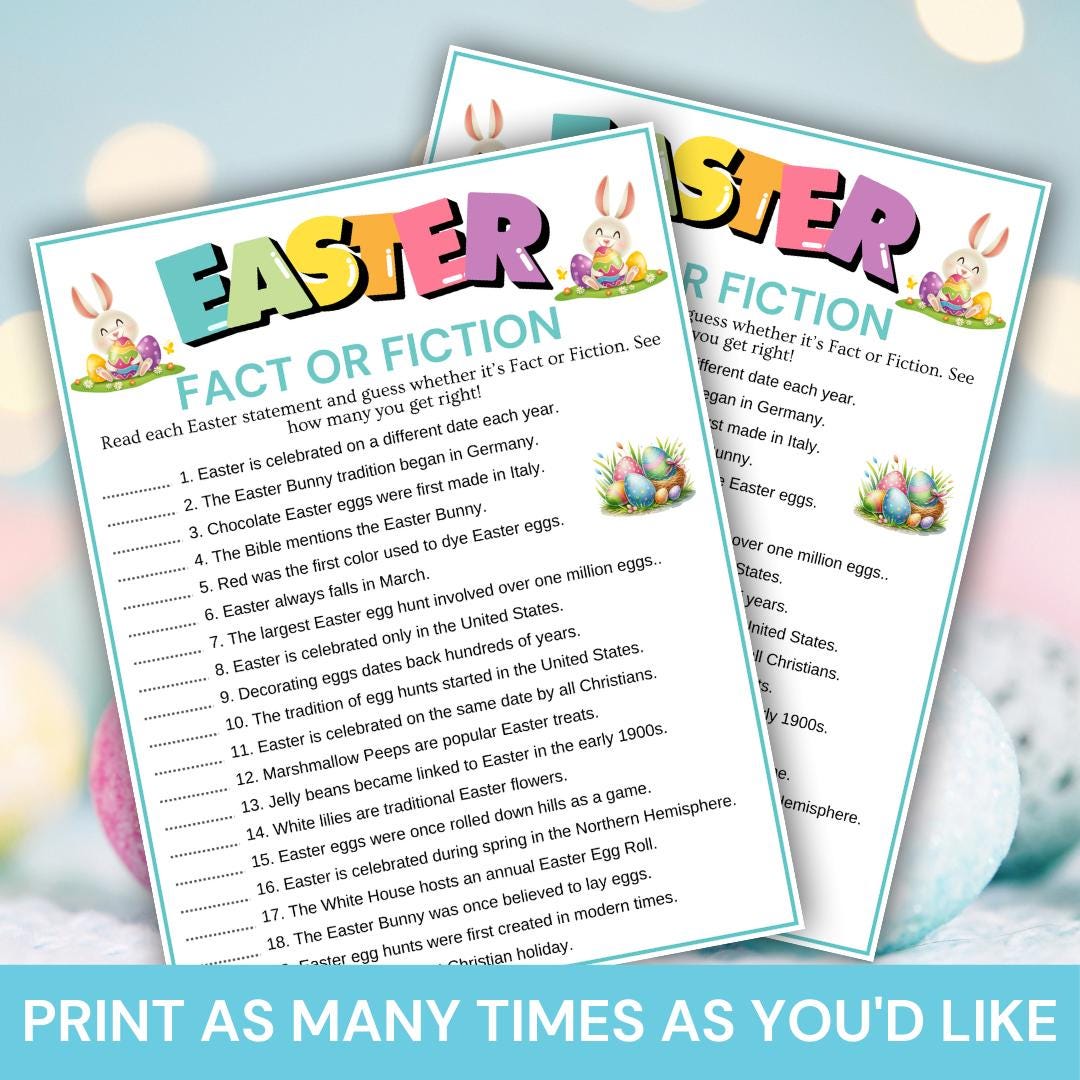 Easter Fact or Fiction Game, Easter Trivia Quiz, Easter Party Games for ...