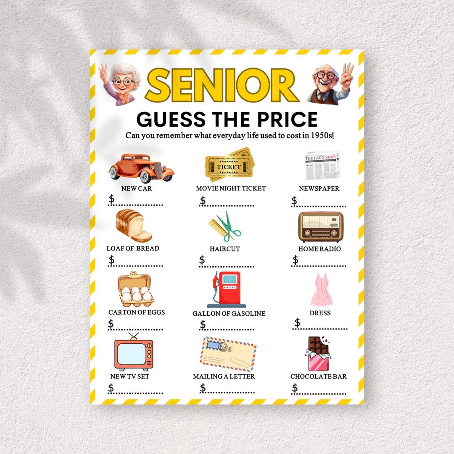 Senior Guess the Price Game, 1950s Prices Trivia Printable, Nostalgia ...