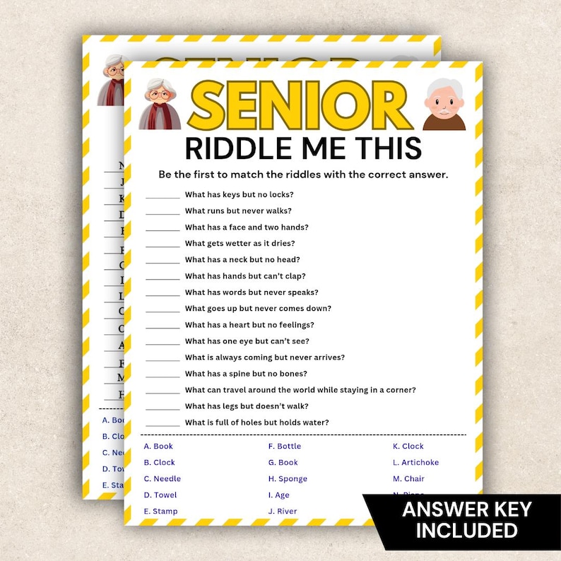 Senior Riddle Game, Riddle Me This Matching Game, Brain Teaser Game for ...