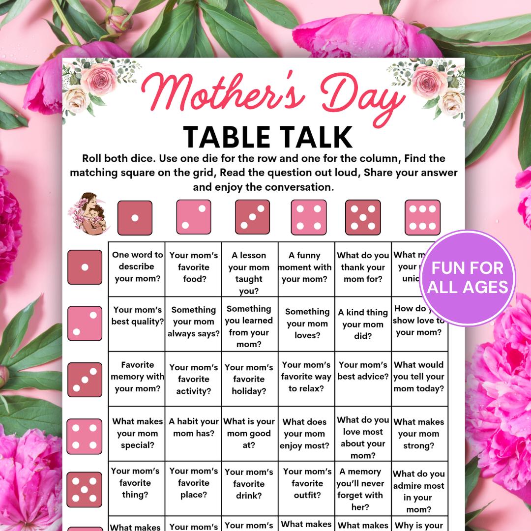 Mother’s Day Talk Table Game, Mom Conversation Starter Game, Family ...