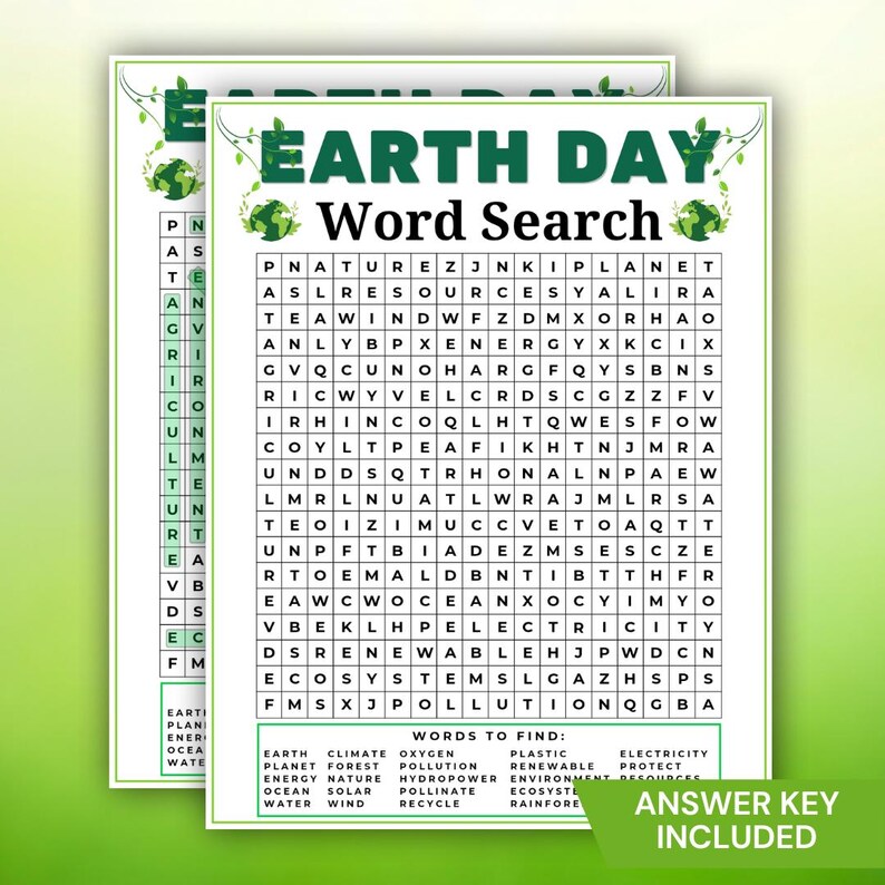Earth Day Word Search Printable Game, Earth Day Activity for Kids ...
