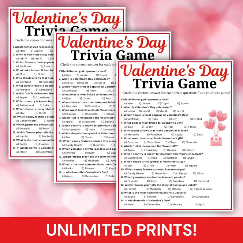 Valentine’s Day Trivia Game, Valentine Party Game, Love Trivia Quiz ...