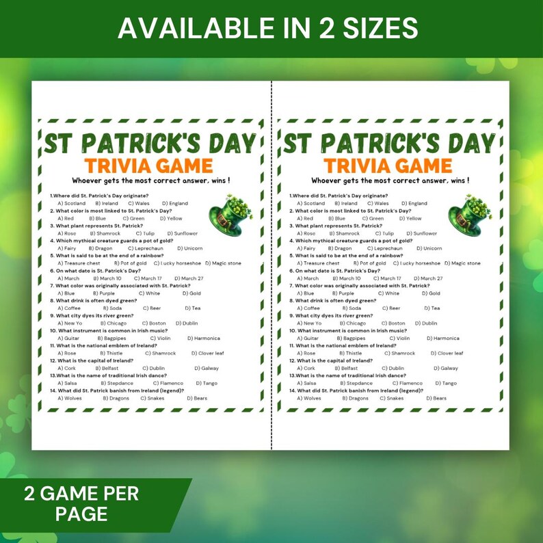 St. Patrick’s Day Trivia Game, Quiz Printable, St Patricks Day Party ...