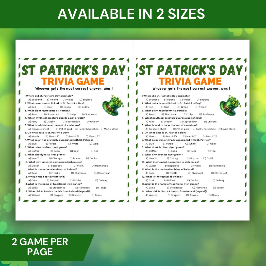 St. Patrick’s Day Trivia Game, Quiz Printable, St Patricks Day Party ...