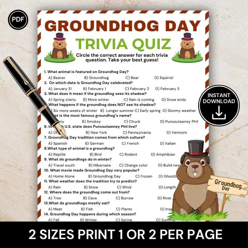 Groundhog Day Trivia Game, Printable Holiday Activity, Family ...