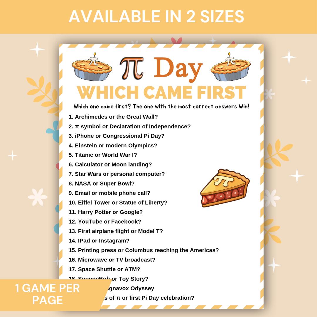 Pi Day Which Came First Game Printable, Math Pi Day Trivia Quiz, March ...