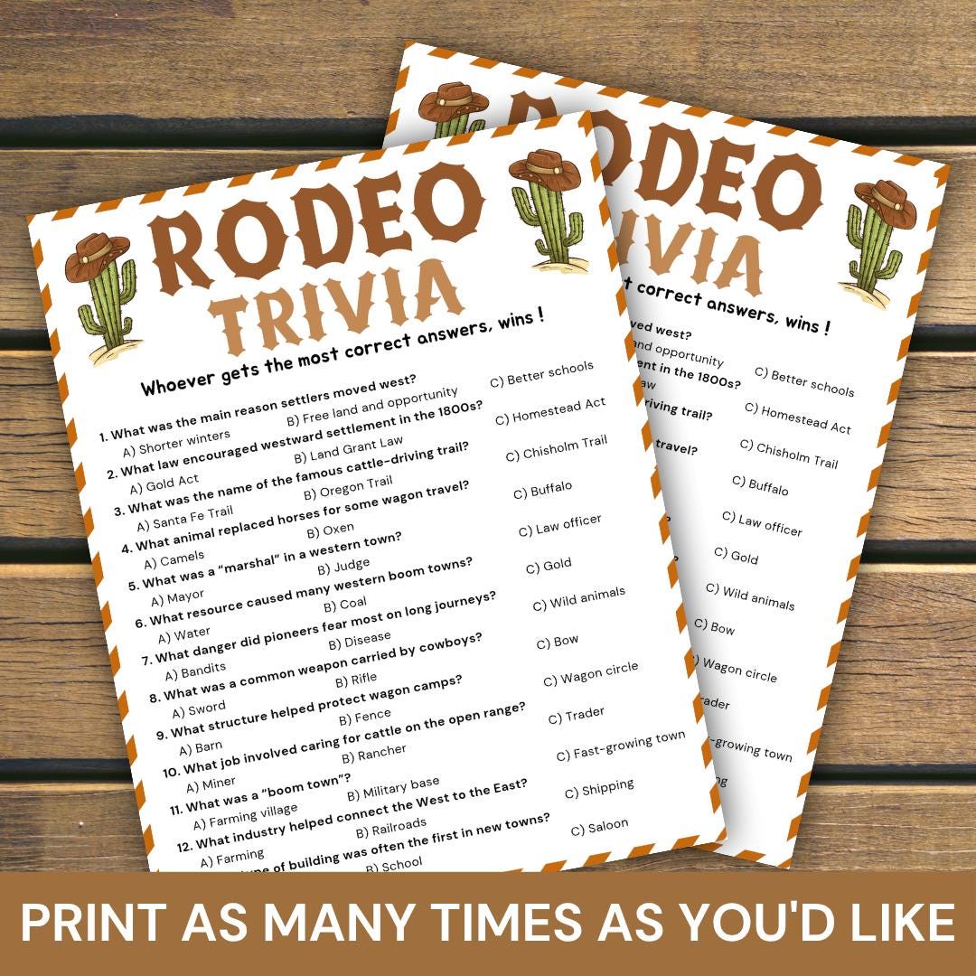 Rodeo Trivia Game, Printable Western Theme Party Quiz, Cowboy Trivia ...