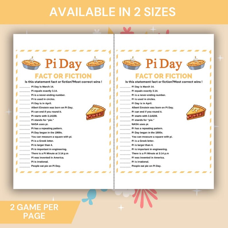 Pi Day Fact or Fiction Game Printable, Math Pi Day Activity, March 14 ...