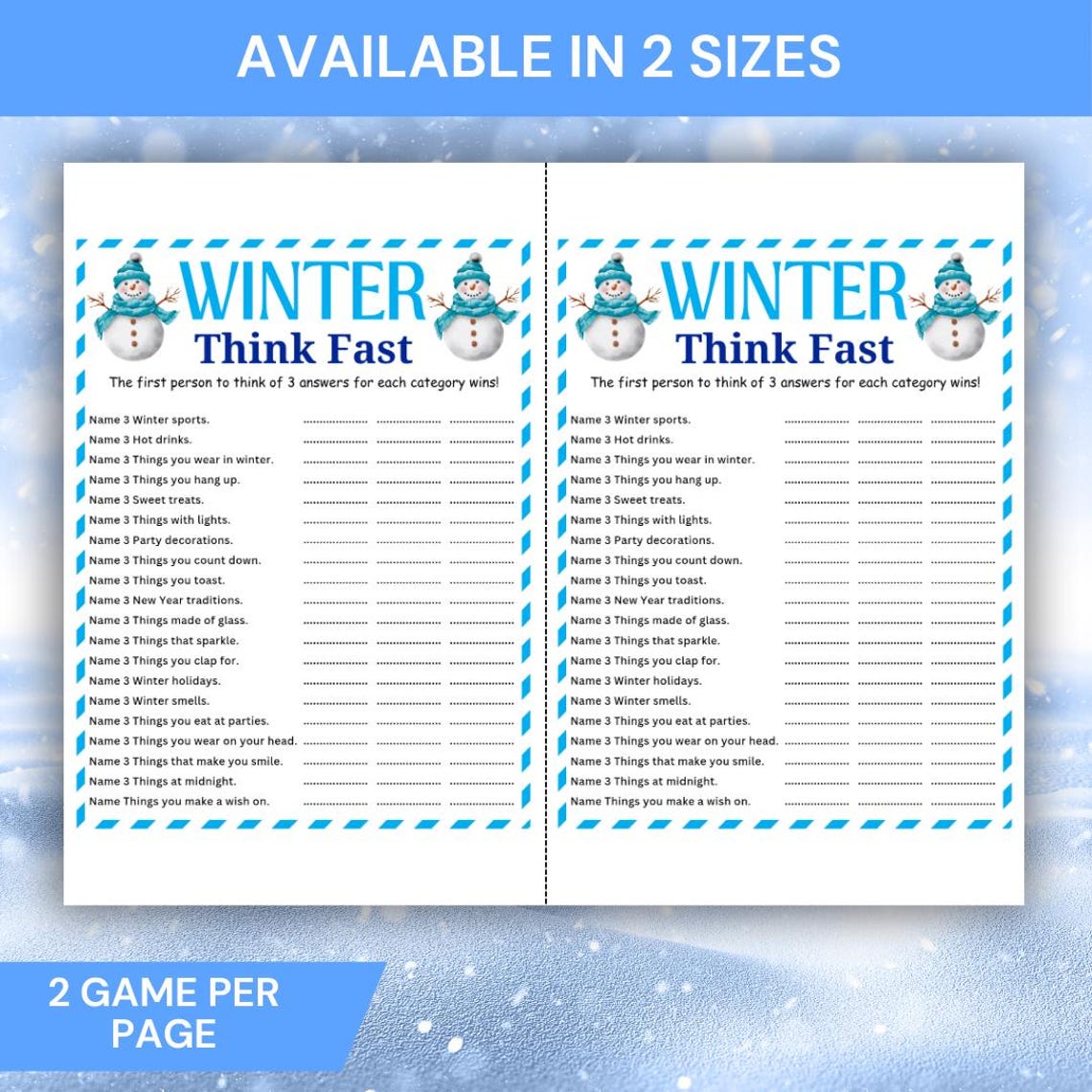 Winter Think Fast Game, Winter Party Game, Fast-paced Winter Activity ...