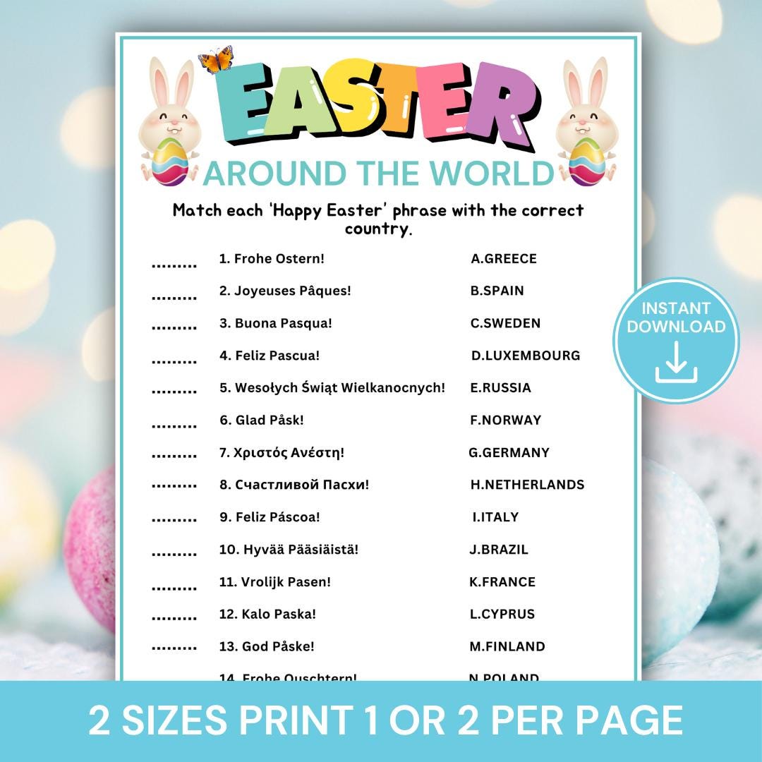 Easter Around the World Game Printable, Easter Party Games for Kids ...