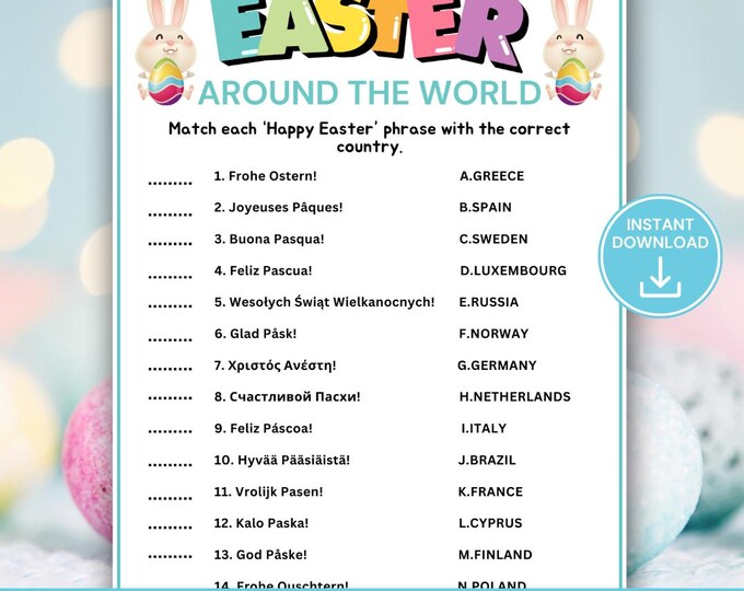 Easter Around the World Game Printable, Easter Party Games for Kids ...