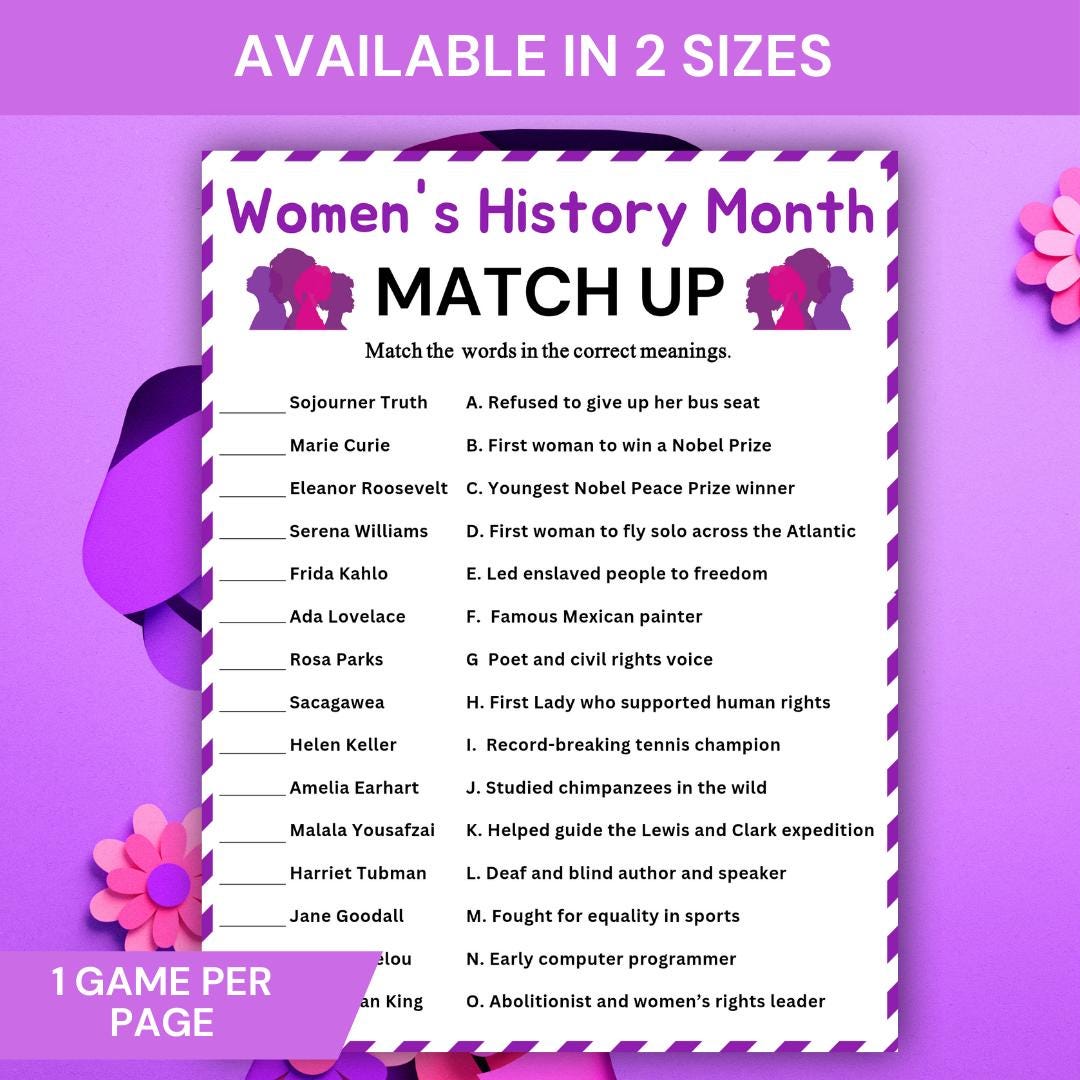 Women’s History Month Match up Game, Famous Women Quiz, Women’s Day ...