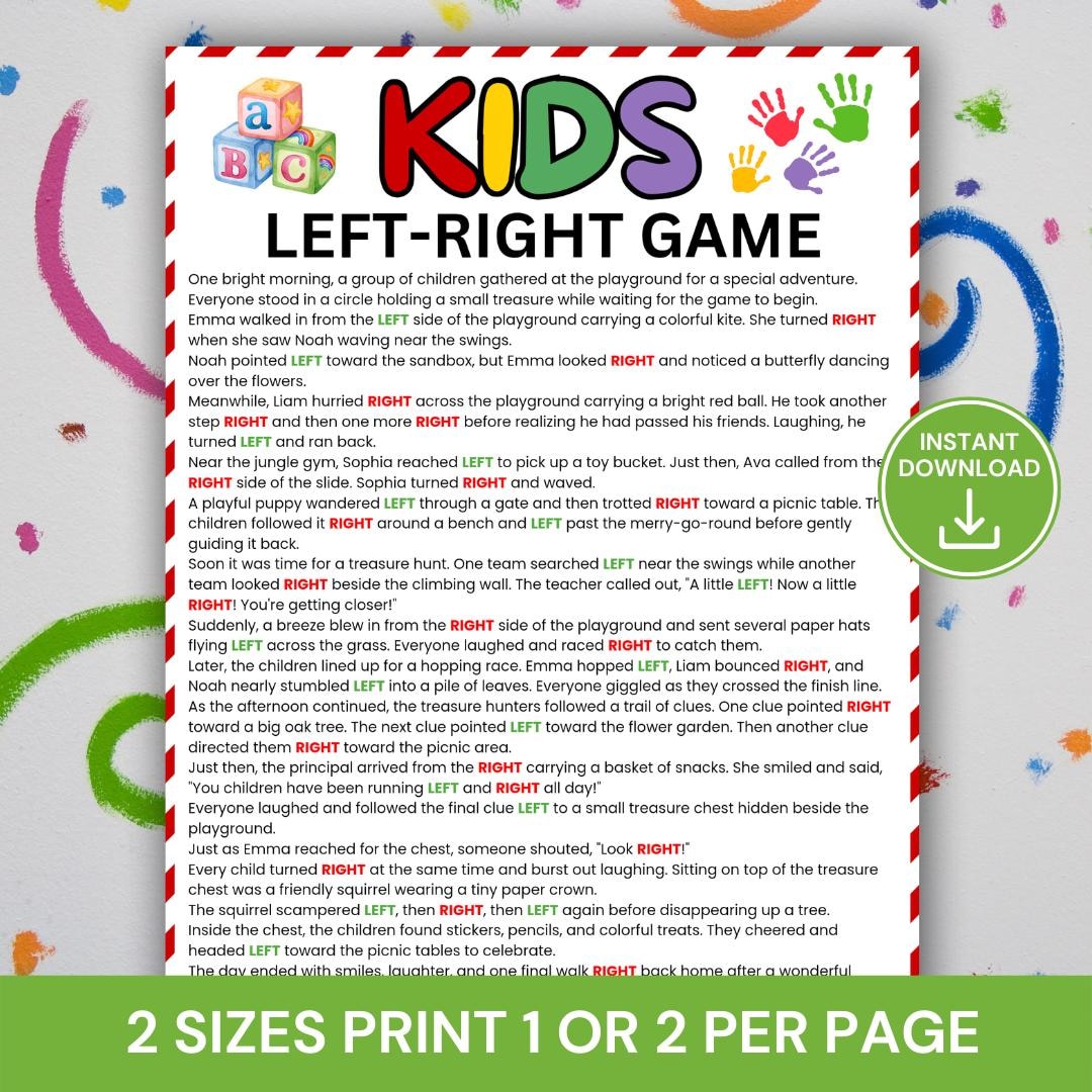 Kids Left Right Game Printable, Fun Pass the Prize Story Game for Kids ...