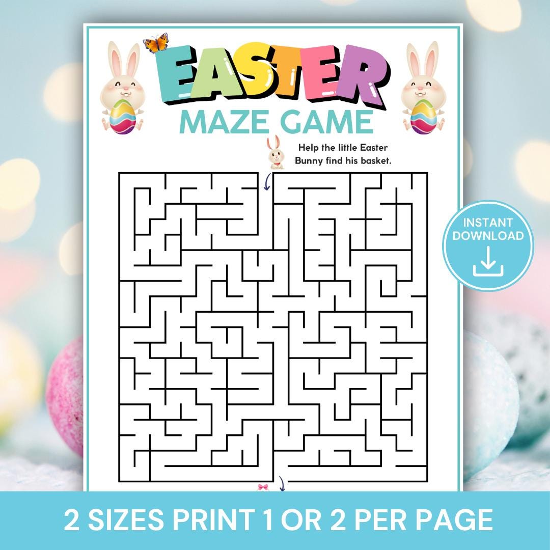 Easter Maze Game Printable, Easter Bunny Maze, Fun Easter Activity for ...