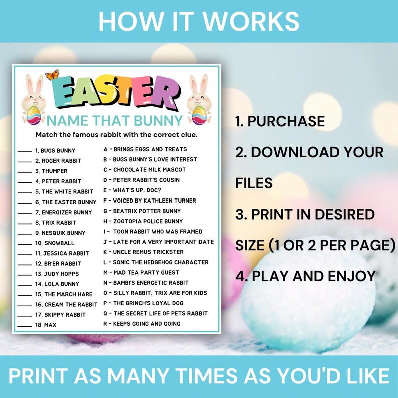 Easter Name That Bunny Game Printable, Fun Easter Matching Game for ...