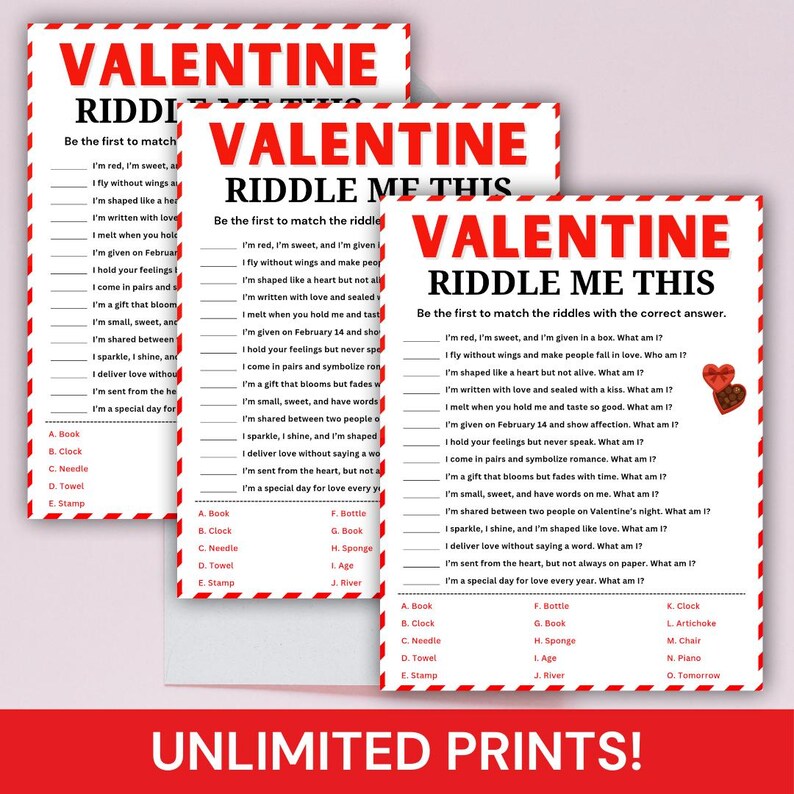 Valentine’s Day Riddles Game, Love Riddle Quiz, Printable Valentine ...