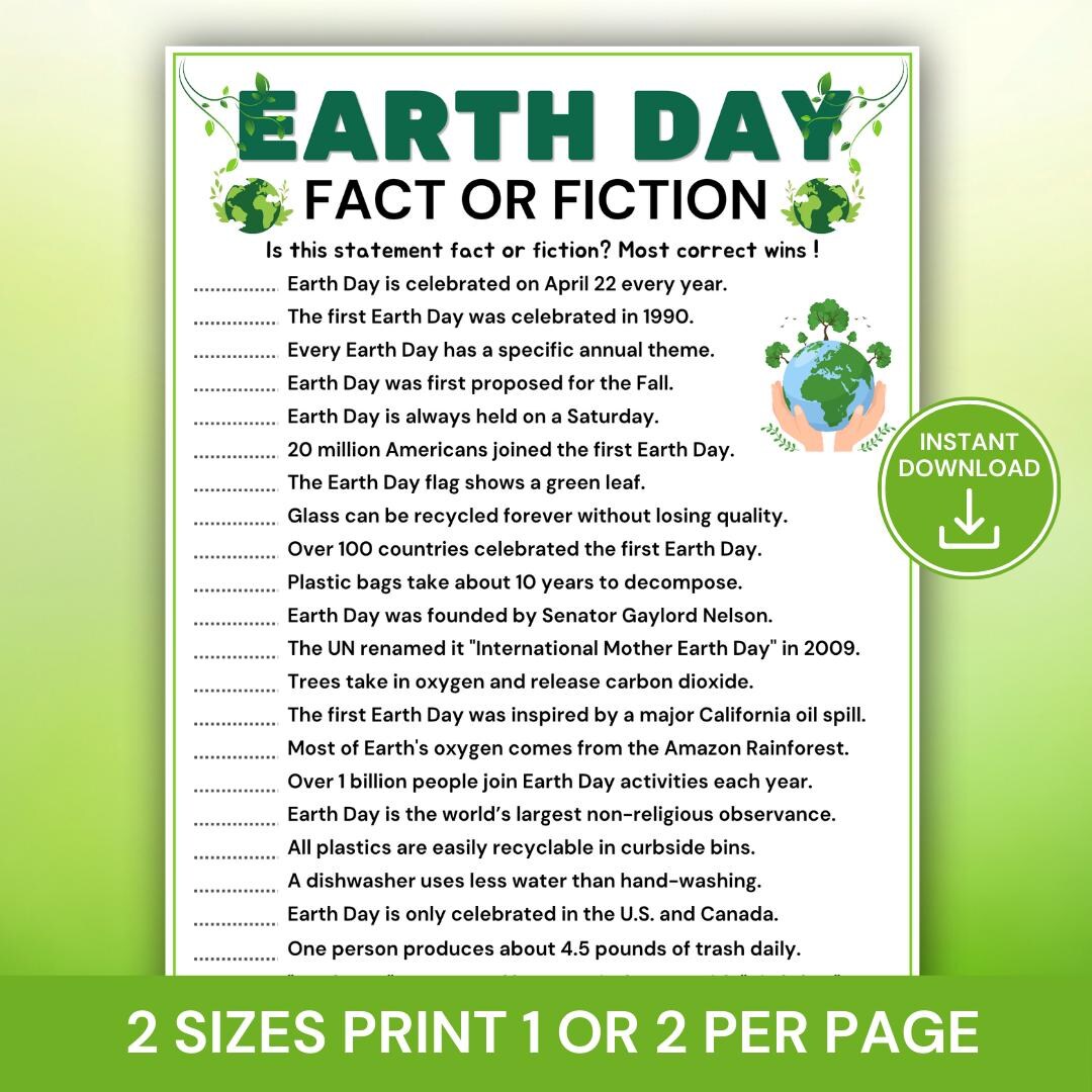 Earth Day Fact or Fiction Game, Earth Day True or False Quiz ...